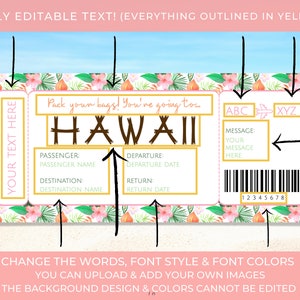 Editable Airline Ticket, Personalized Hawaiian Boarding Pass Printable ...