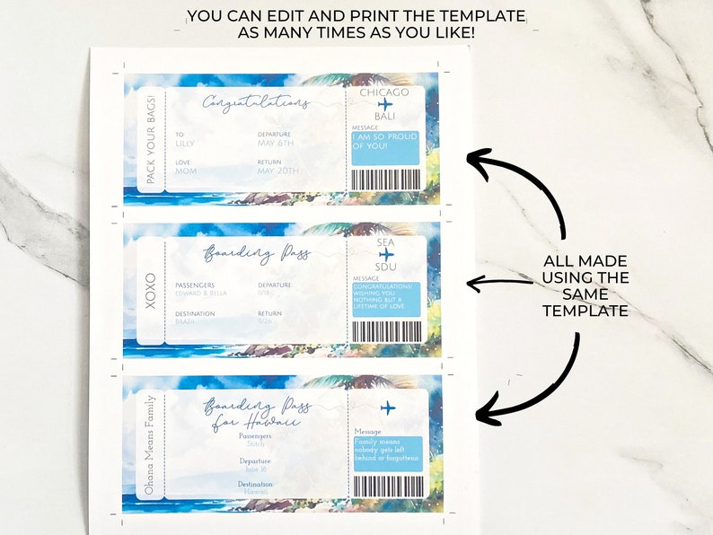 Printable Beach Vacation Ticket, Experience Gift Voucher, Editable ...