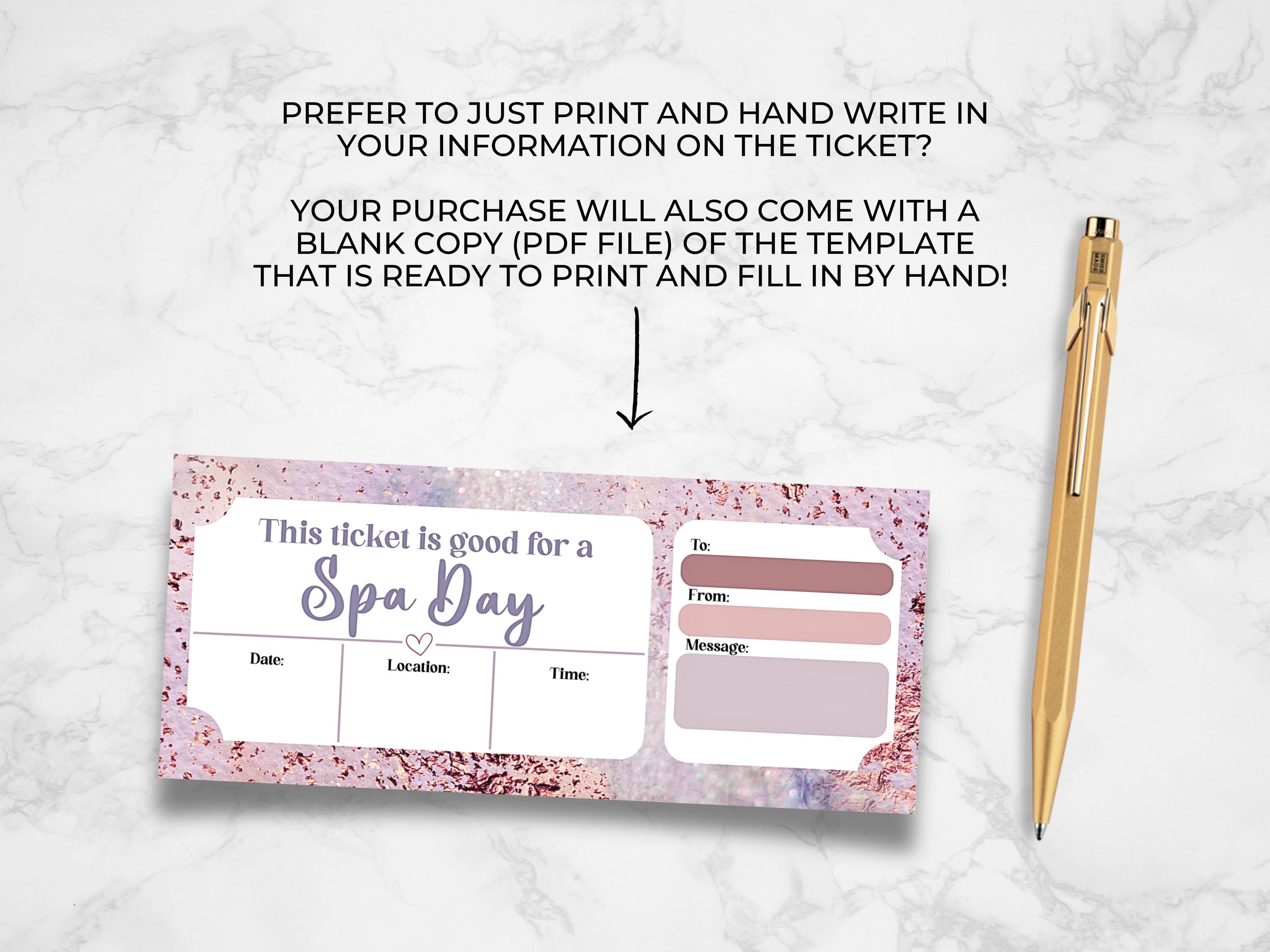 Spa Day Gift Certificate, Personalized Spa Day Ticket, Last Minute ...