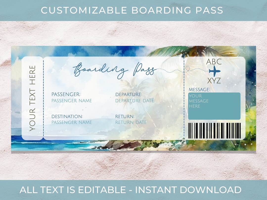 Printable Beach Vacation Ticket, Experience Gift Voucher, Editable ...