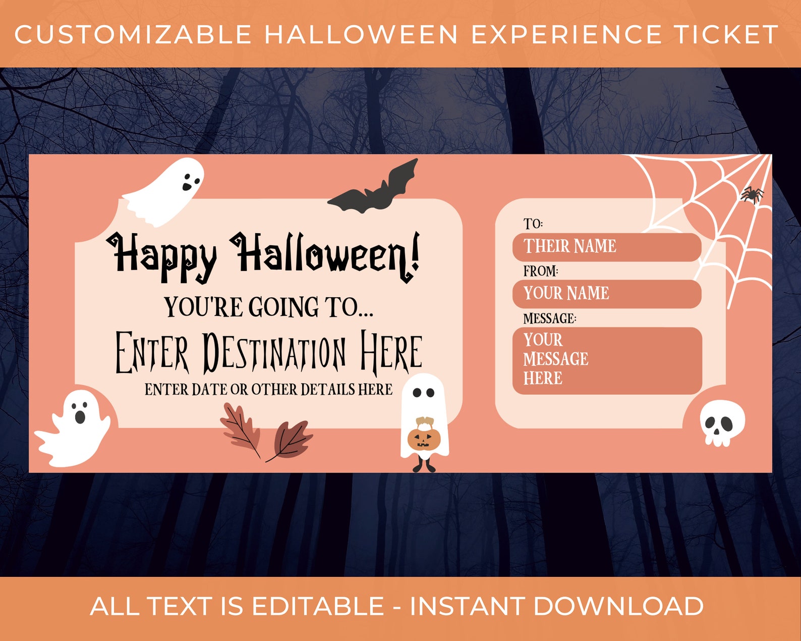 Personalized Halloween Experience Ticket, Cute Ghost Gift Voucher ...