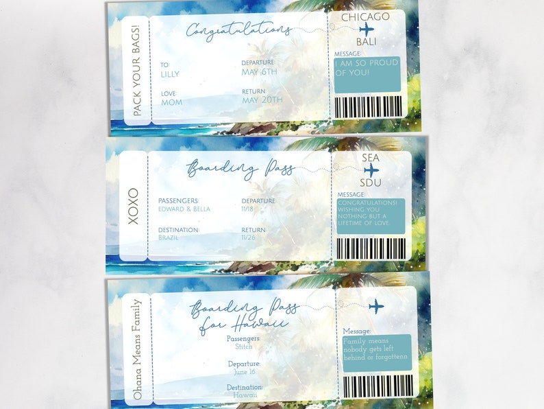 Printable Beach Vacation Ticket, Experience Gift Voucher, Editable ...