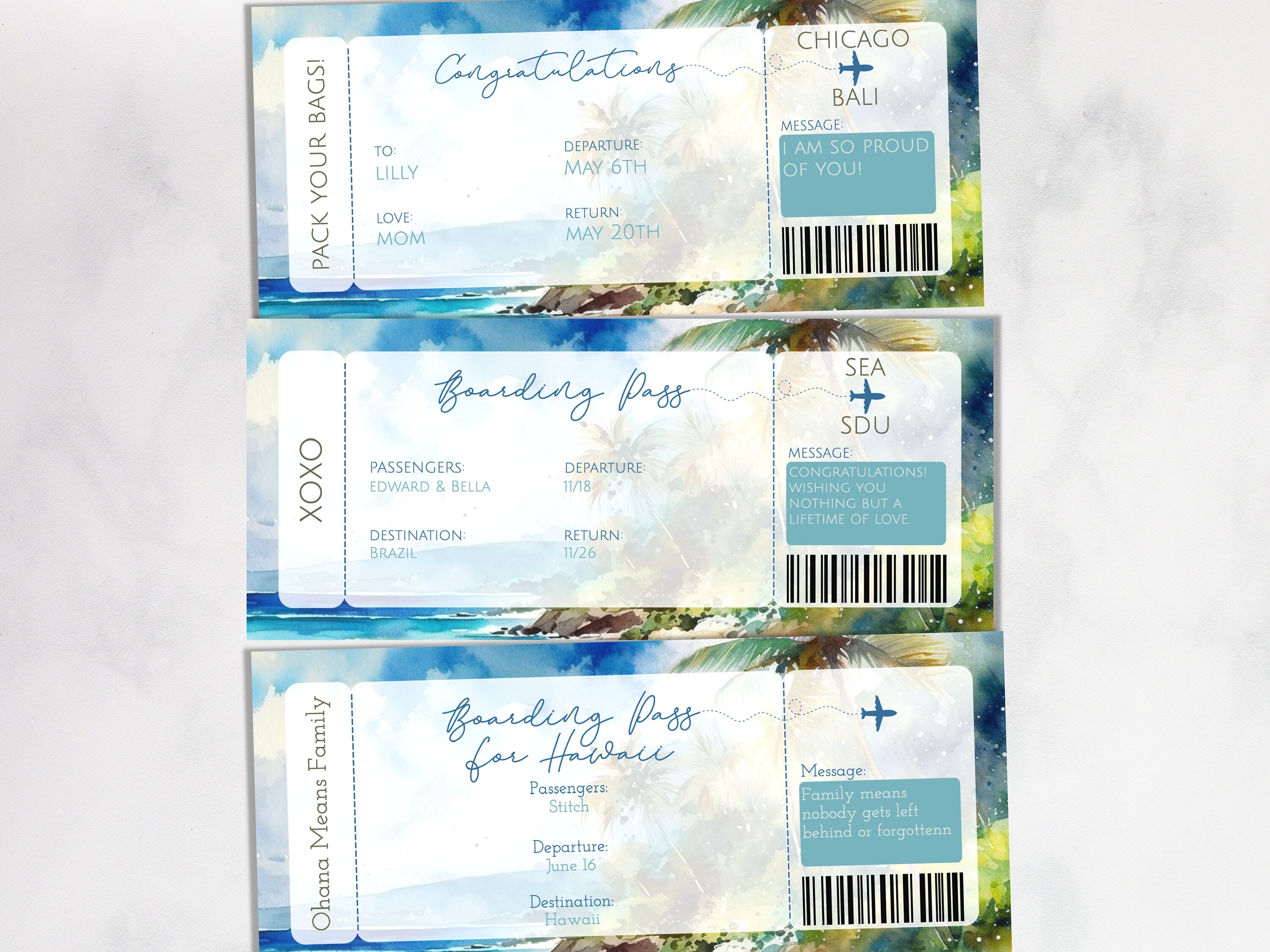 Printable Beach Vacation Ticket, Experience Gift Voucher, Editable ...