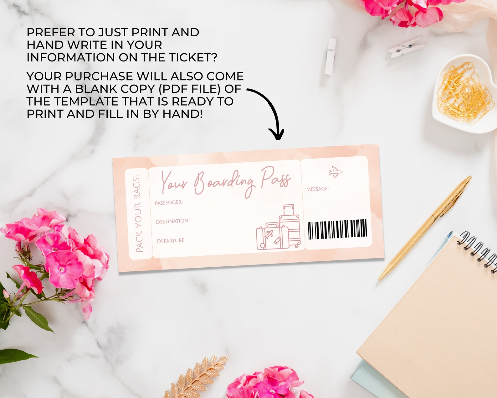 Personalized Boarding Pass, Editable Airline Ticket Printable, Surprise ...