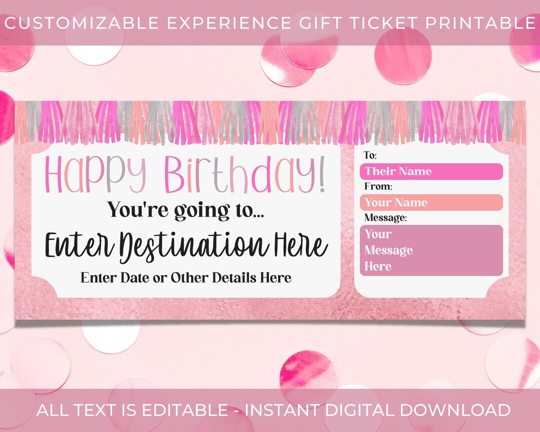 Experience Gift Certificate Template, Printable Experience Ticket ...