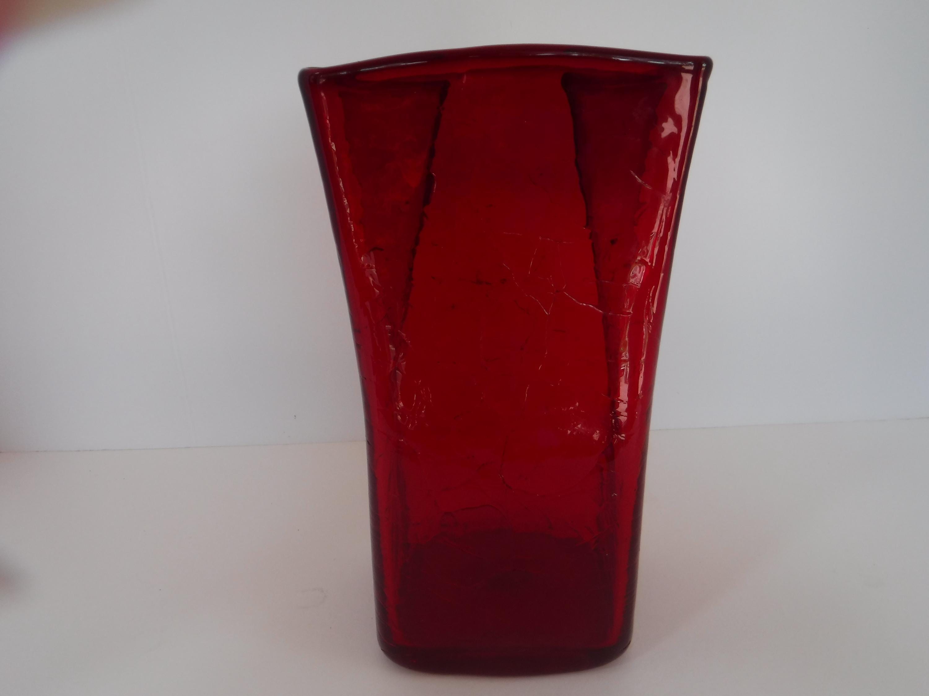 Blenko Ruby Red Paper Bag Crackle Vase - Etsy