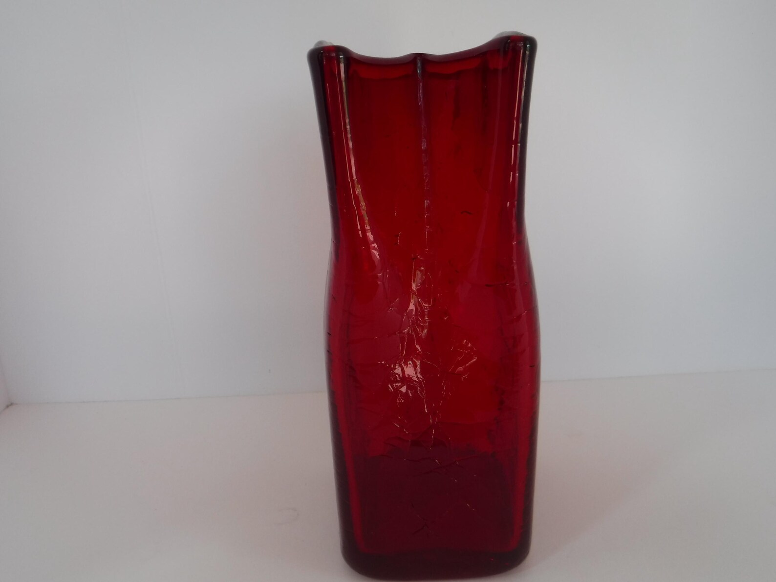 Blenko Ruby Red Paper Bag Crackle Vase - Etsy