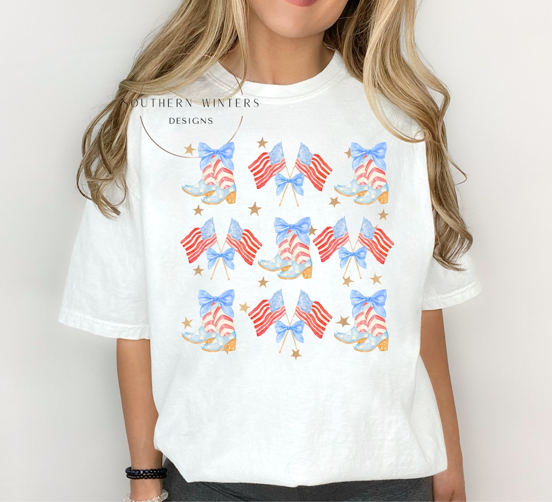 Adult American Girly Flags and Cowgirl Boots Coquette T-shirt, Coquette ...