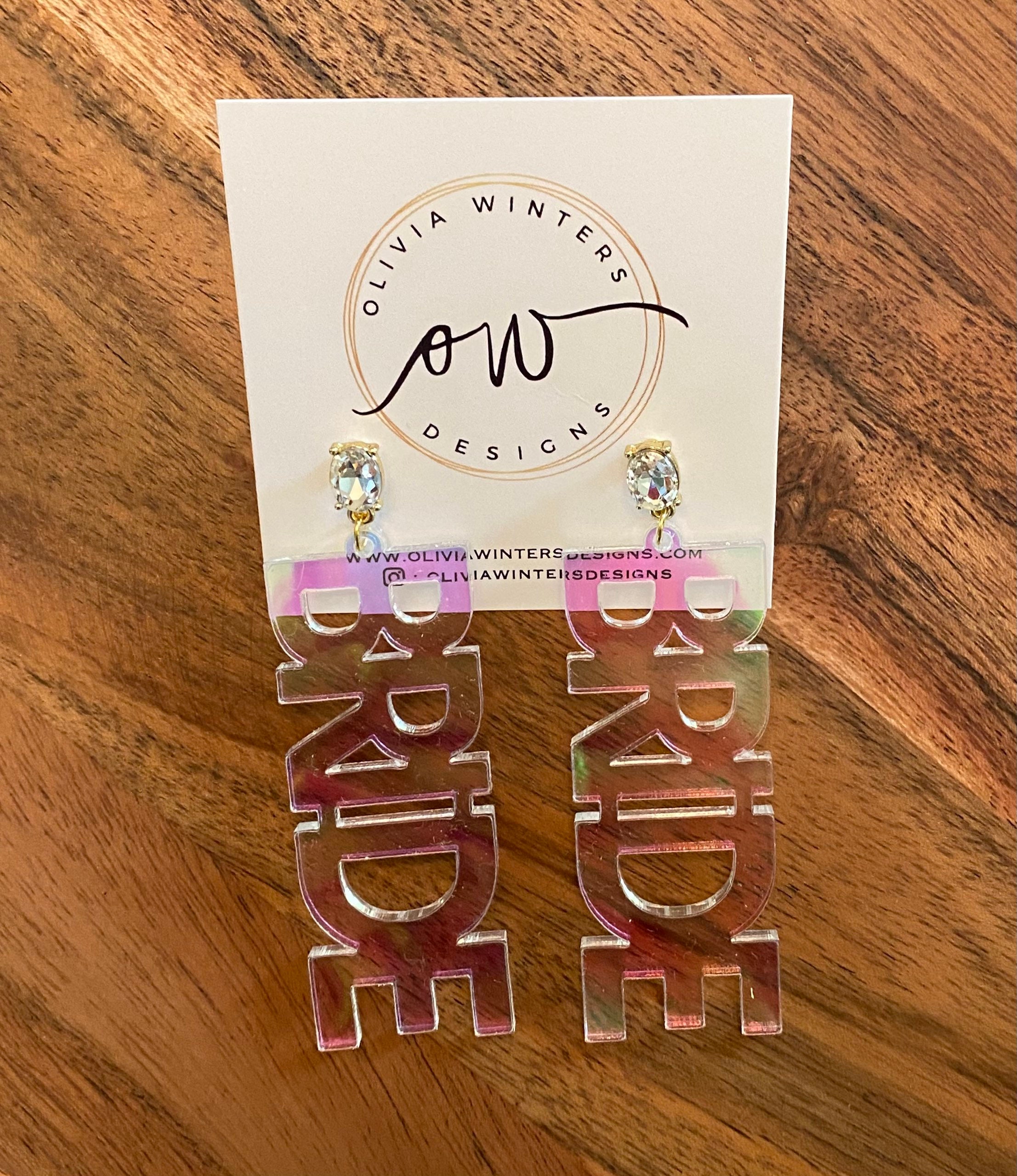 BRIDE White Glitter, Iridescent or White Pearl Acrylic Earrings on ...