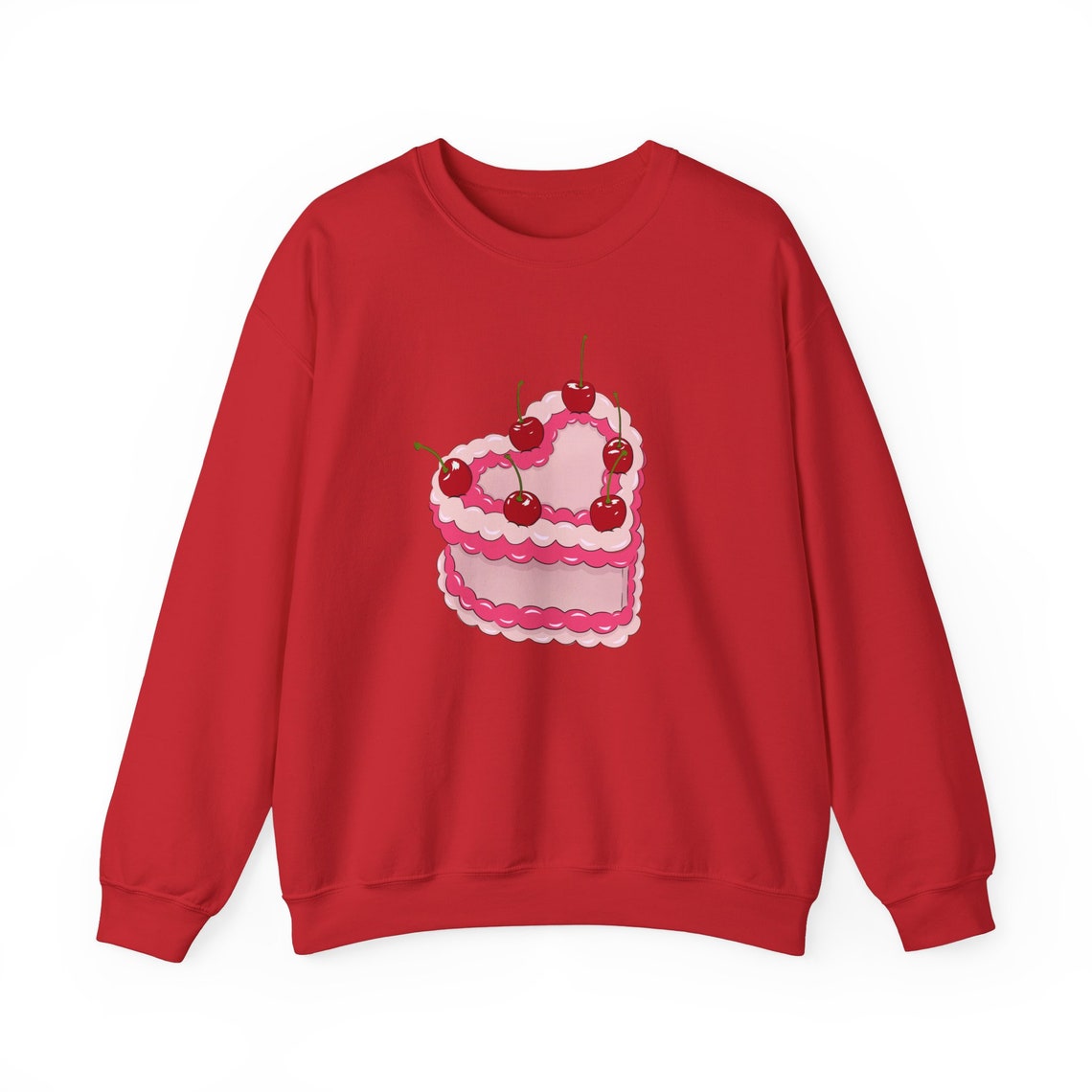 Pink Heart Cake Valentine Sweatshirt, Cute Vintage Style Pink Heart ...