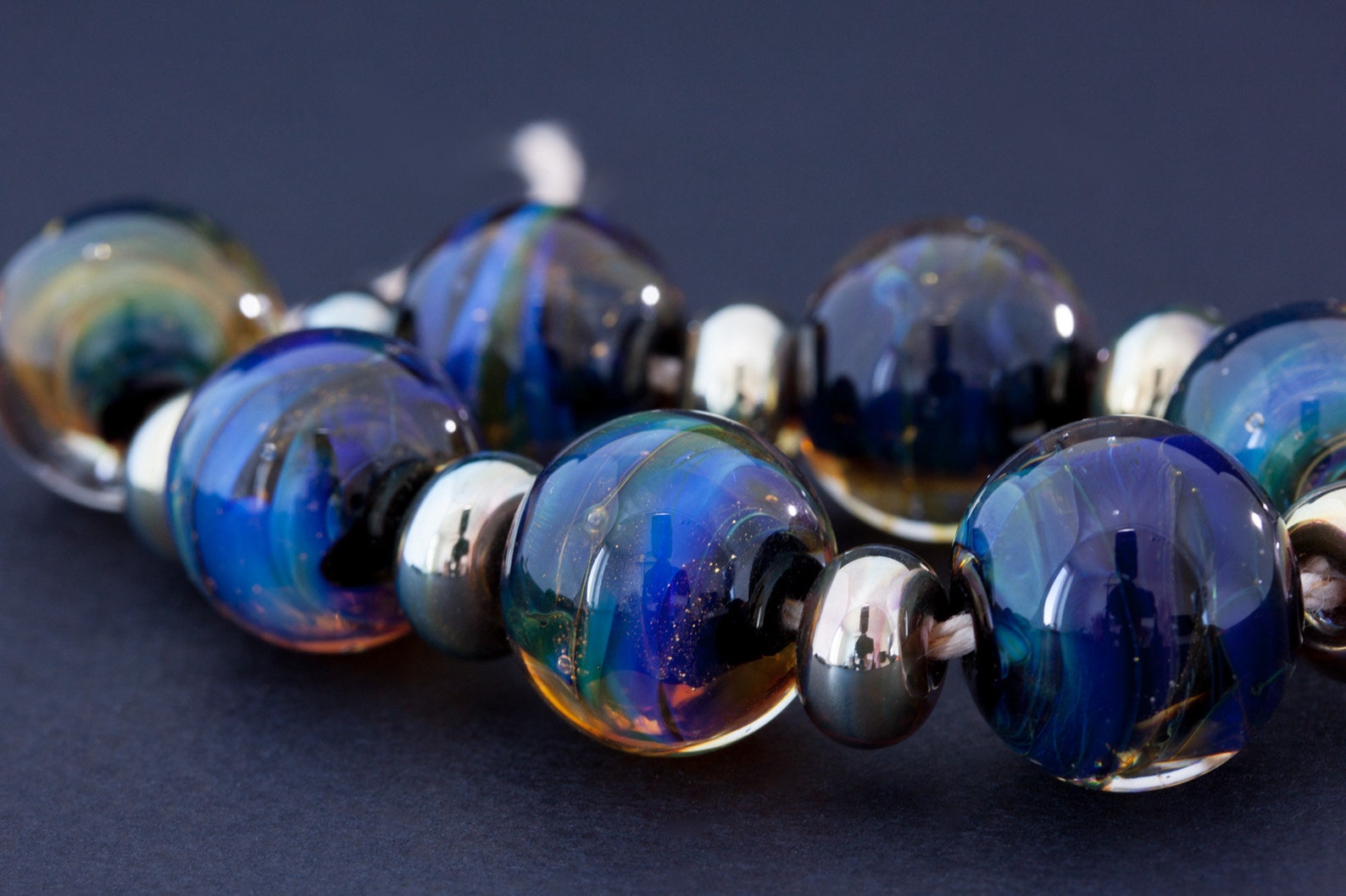 Lampwork Focal Bead Set 7 Pcs Spacers, Nebula Glass Bead for Jewelry ...