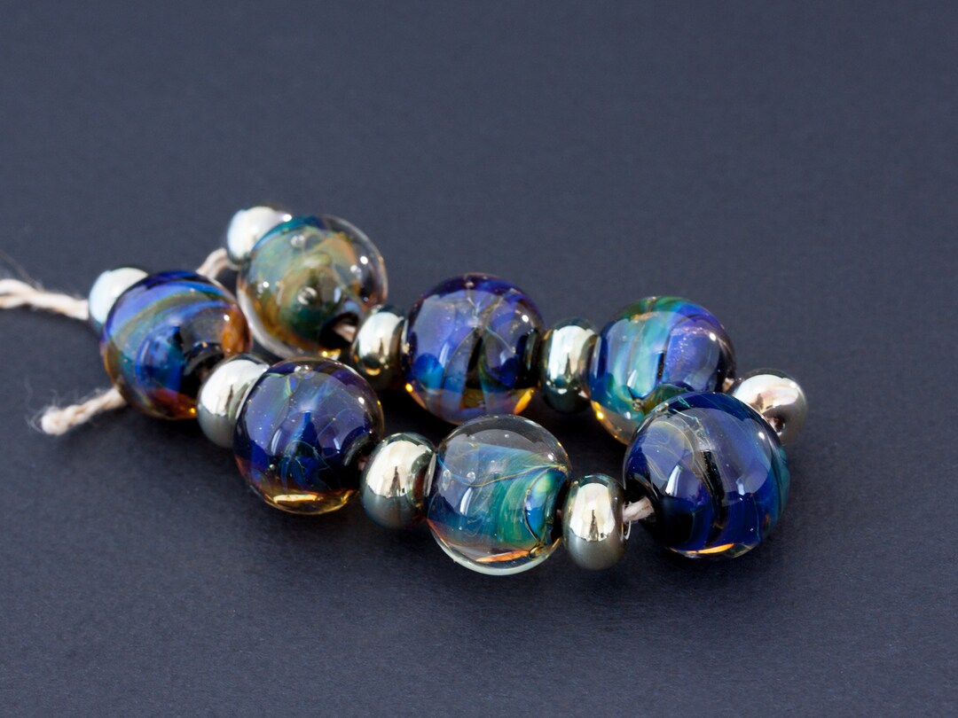 Lampwork Focal Bead Set 7 Pcs Spacers, Nebula Glass Bead for Jewelry ...