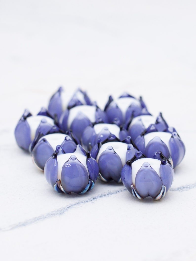 Lampwork Flower Beads 1 Pc Purple With Silver Leaves Glass - Etsy