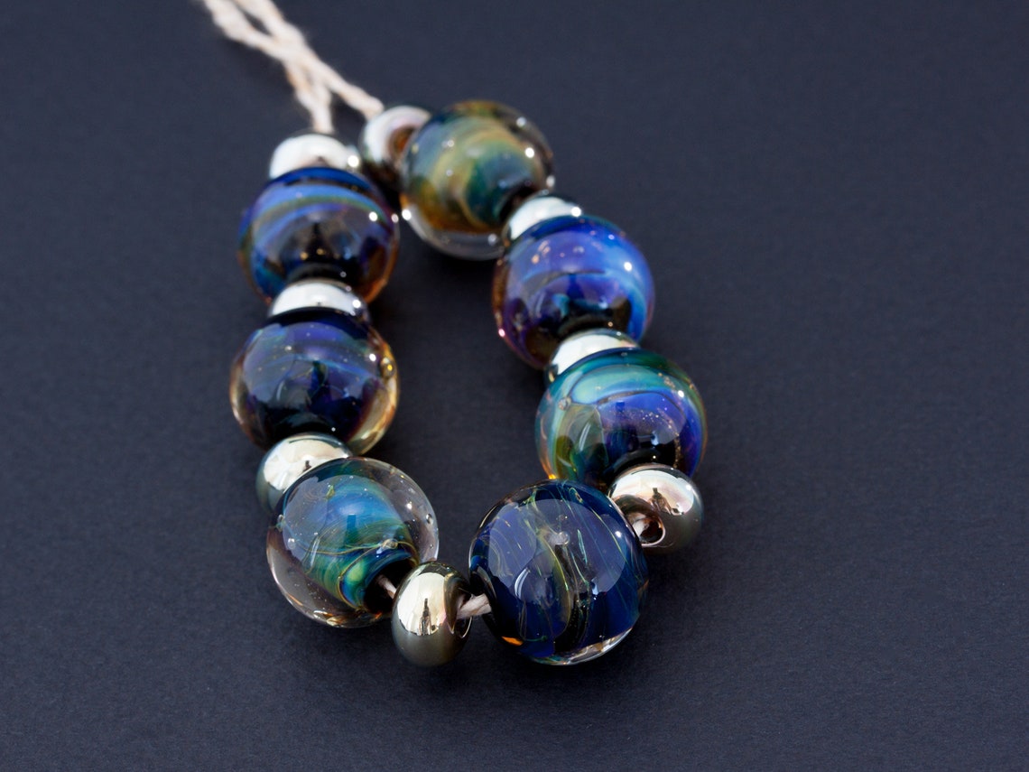 Lampwork Focal Bead Set 7 Pcs Spacers Nebula Glass Bead for - Etsy