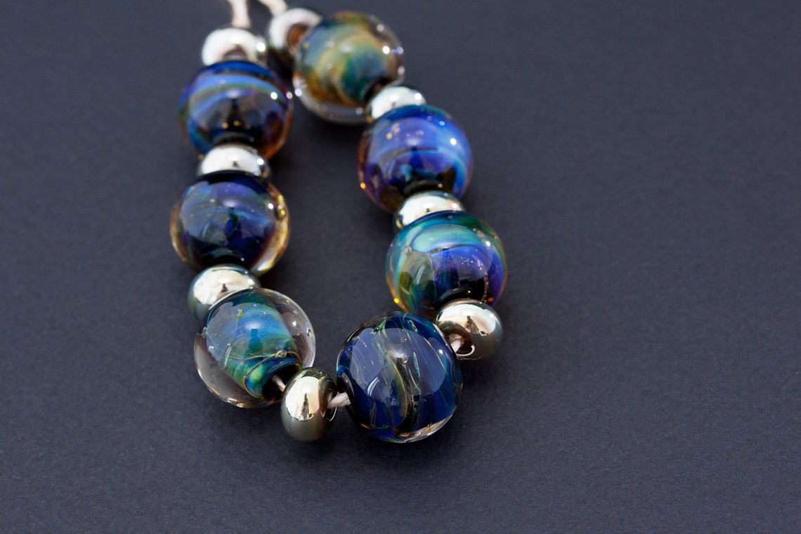 Lampwork Focal Bead Set 7 Pcs Spacers Nebula Glass Bead for - Etsy