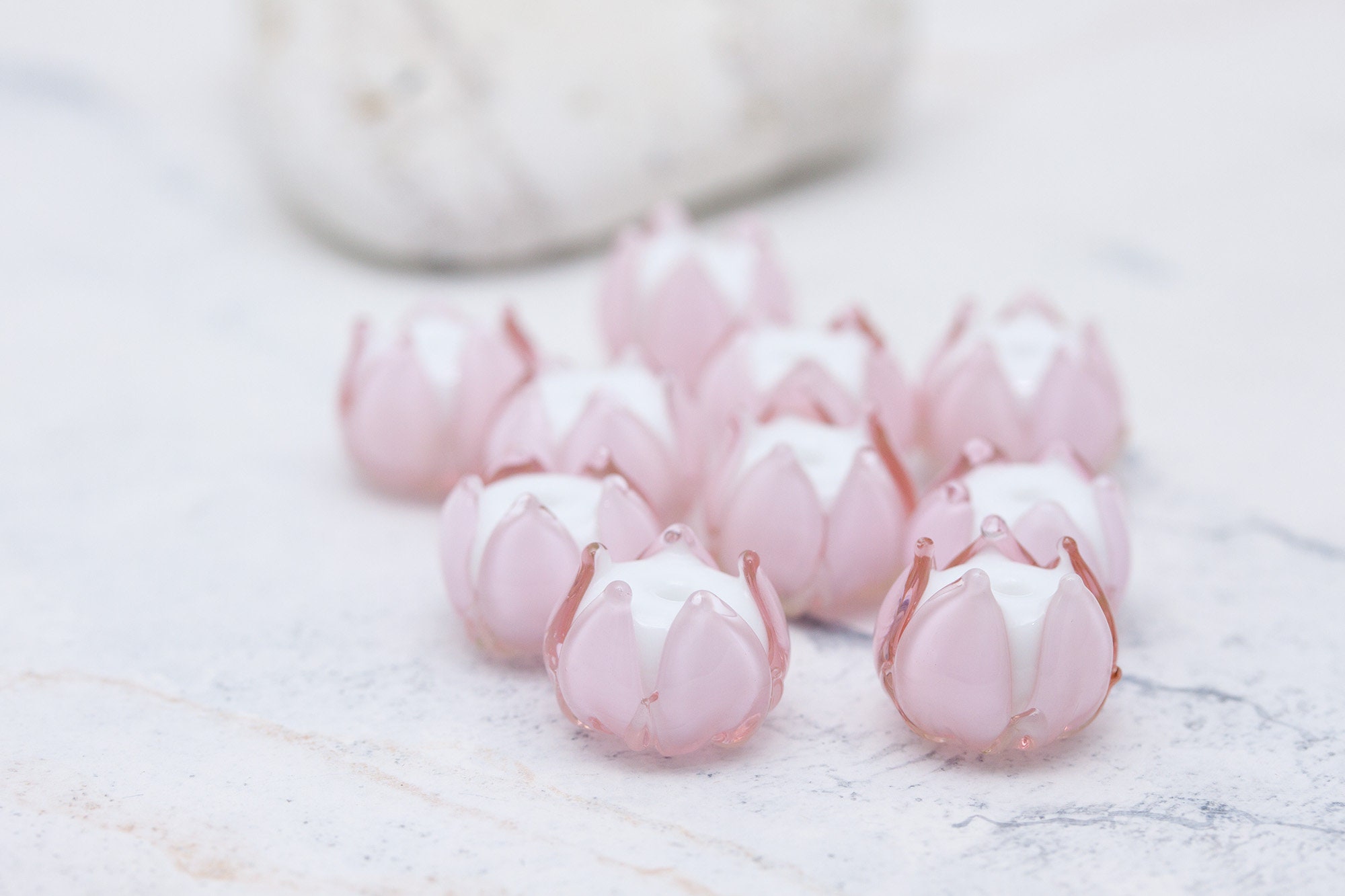 Lampwork Flower Beads 1 pc Soft Pink with Transparent | Etsy