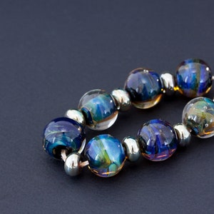 Lampwork Focal Bead Set 7 Pcs Spacers, Nebula Glass Bead for Jewelry ...