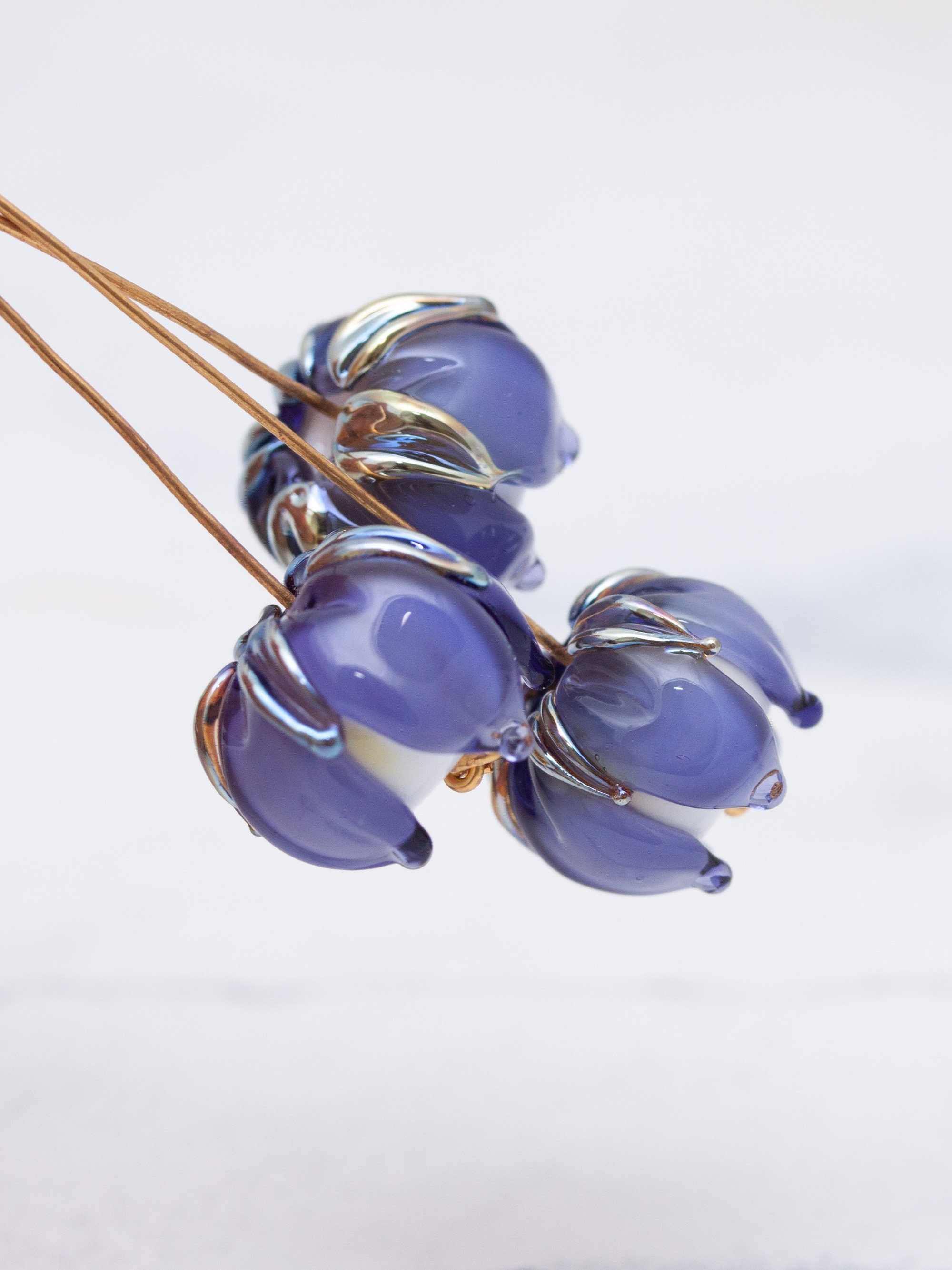 Lampwork Flower Beads 1 pc Purple with Silver Leaves Glass | Etsy