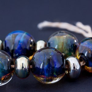 Lampwork Focal Bead Set 7 Pcs Spacers, Nebula Glass Bead for Jewelry ...