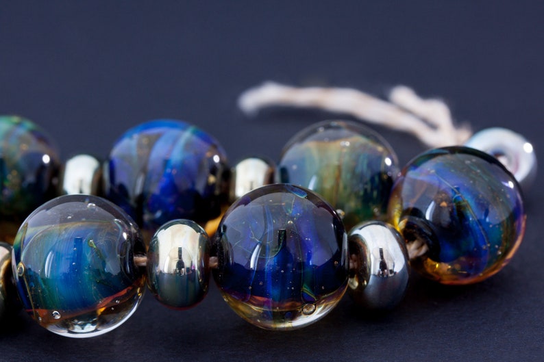 Lampwork Focal Bead Set 7 Pcs Spacers, Nebula Glass Bead for Jewelry ...