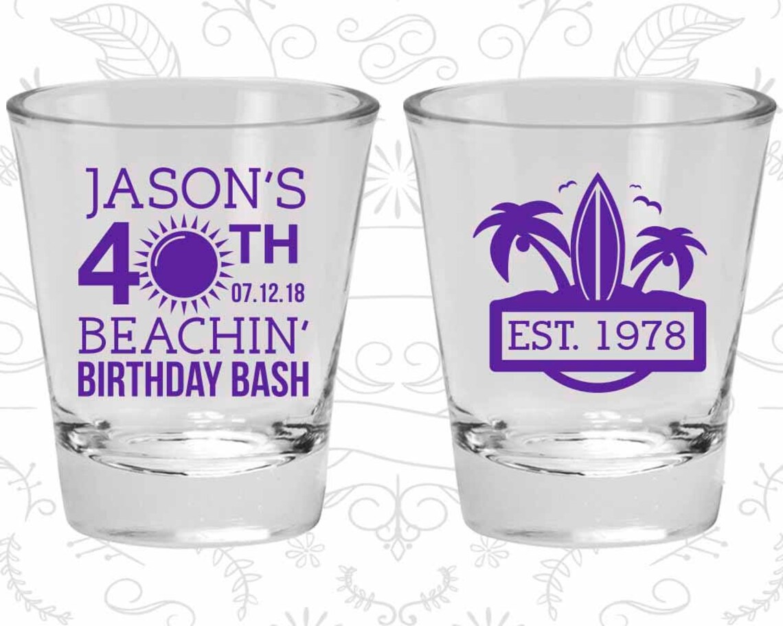 40th Birthday Shot Glasses Custom Birthday Glass Beach - Etsy