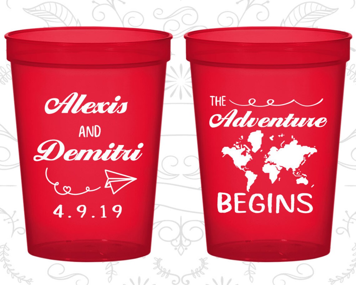 The Adventure Begins Printed Drink Cups Destination Cups | Etsy