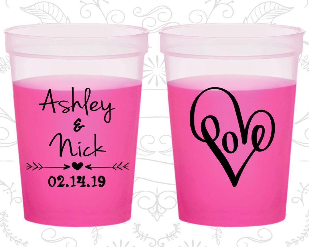 Love Wedding, Custom Color Changing Cups, Heart Wedding, Magenta Color ...