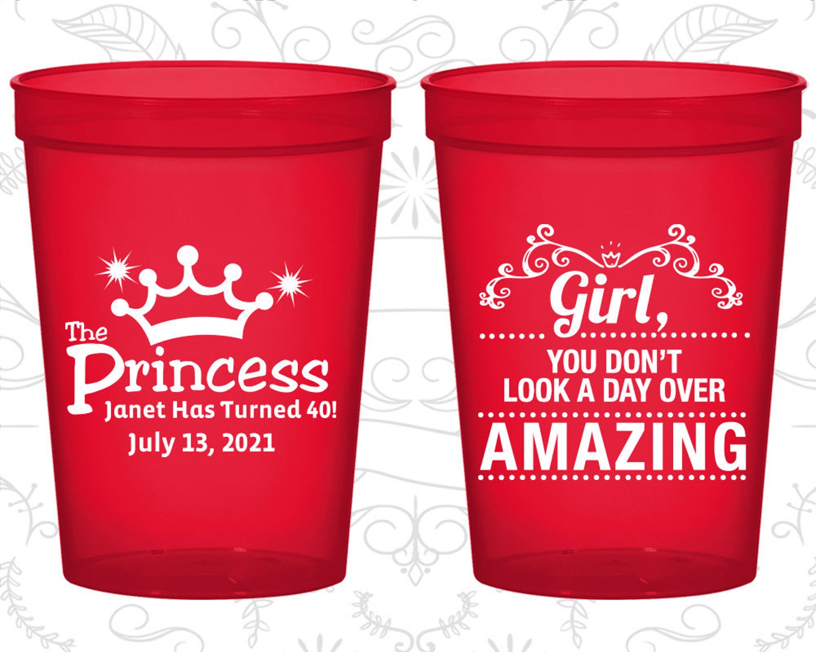 40th Birthday Cups Custom Birthday Cup Favors Princess - Etsy