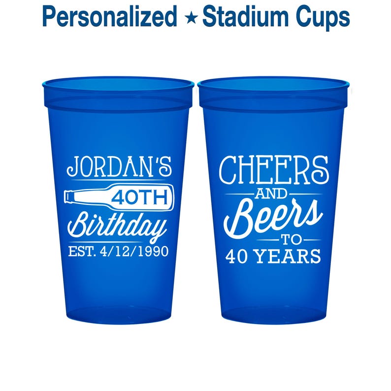 40th Birthday Cups, Custom Birthday Cup Favors, Cheers to 40 Years ...