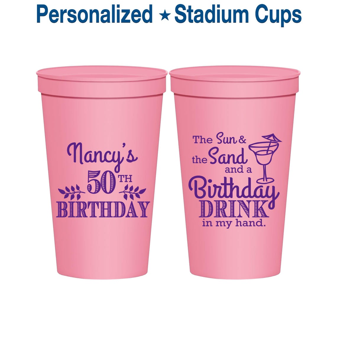 50th Birthday Cups, Personalized Birthday Cup Favors, Sun and the Sand ...