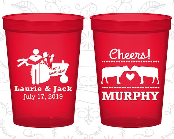 Cheers Cups, Personalized Drink Cups, Farm Wedding, Tractor, Country ...