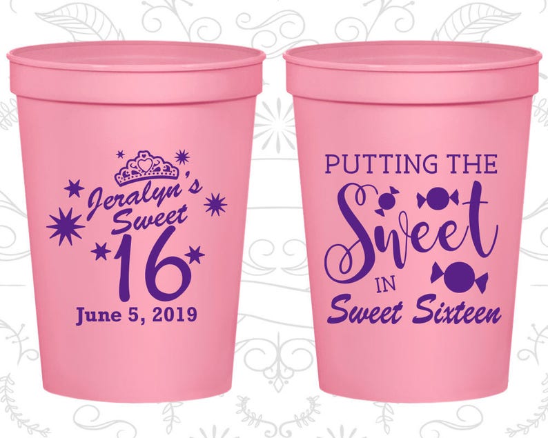 16th Birthday Cups Custom Plastic Birthday Cups Sweet 16 - Etsy