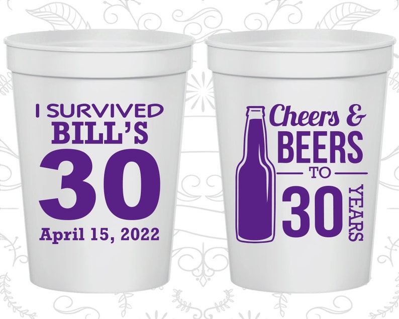 30th Birthday Party Cups Promotional Birthday Favor Cups | Etsy