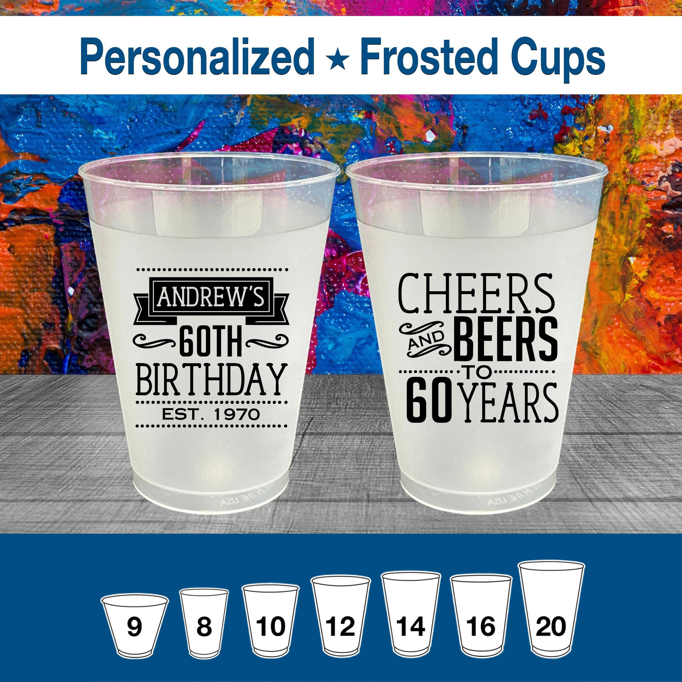 60th Birthday Frosted Cups, Cheers to 60 Years, Cheers and Beers ...