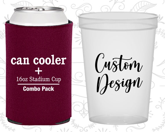 Can Coolers + 16 oz Plastic Stadium Cups Bundle - Promotional Products ...