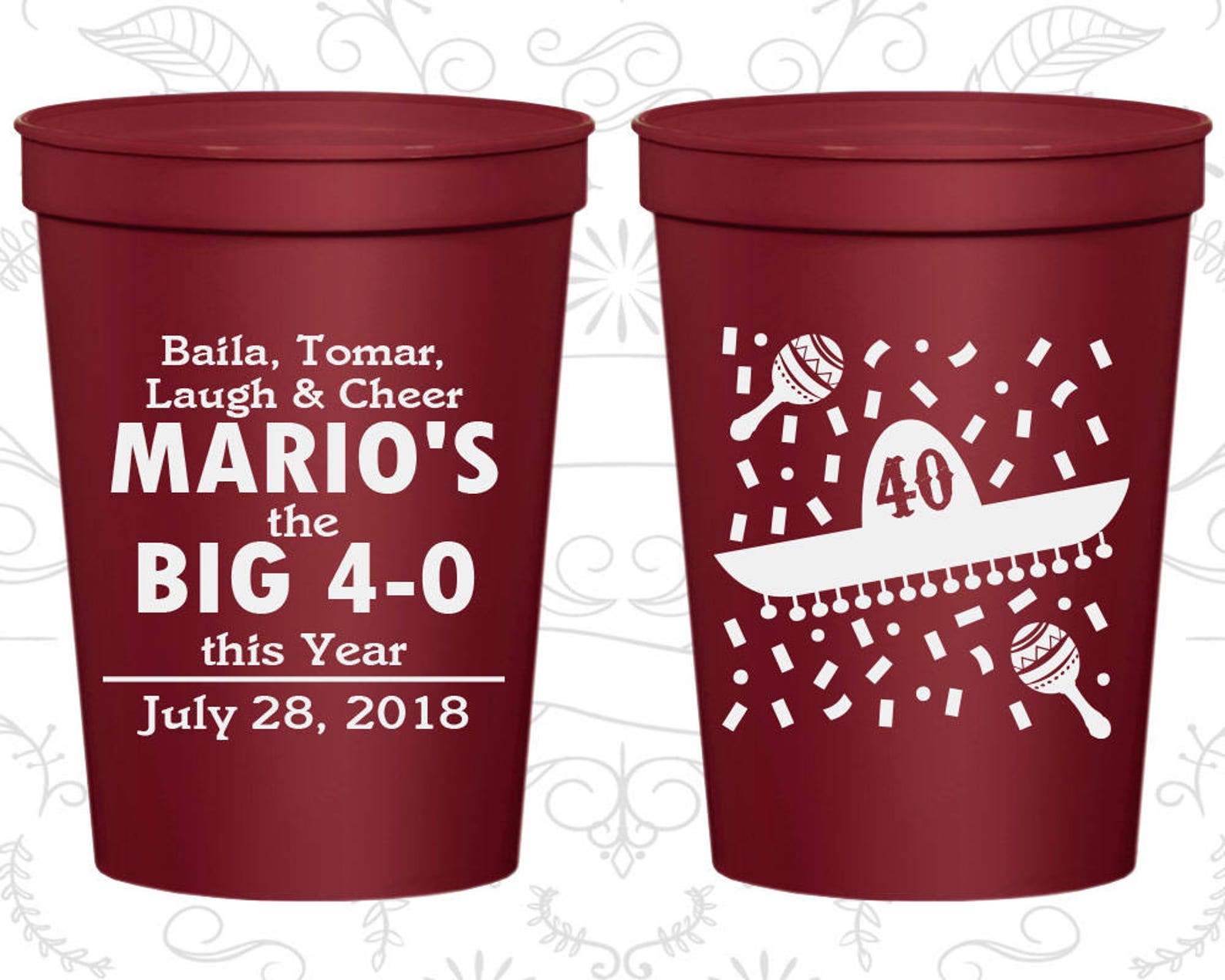 40th Birthday Cups Personalized Party Favor Cups Fiesta - Etsy