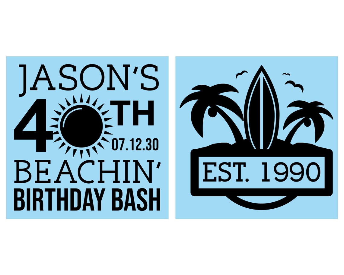 40th Birthday Party Cups, Custom Birthday Favor Cups, Beach Birthday ...