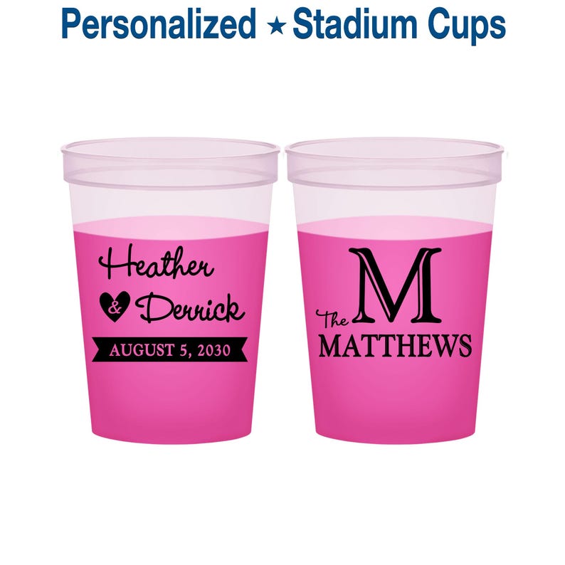 Custom Color Changing Cups, Monogram Wedding, Monogrammed Cups, Magenta ...