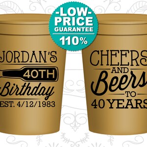 40th Birthday Party Cups Personalized Birthday Cups Custom | Etsy