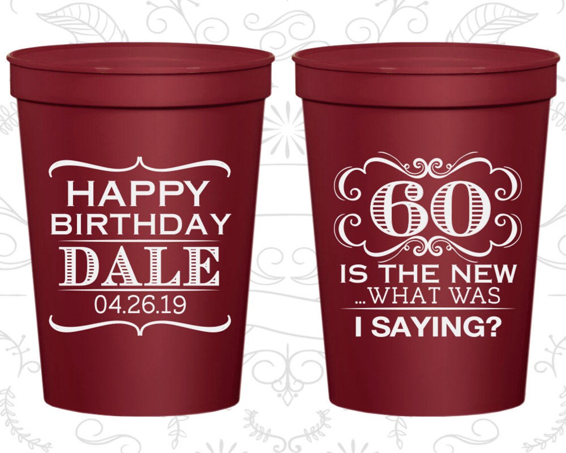 60th Birthday Party Cups Birthday Stadium Cups Happy - Etsy