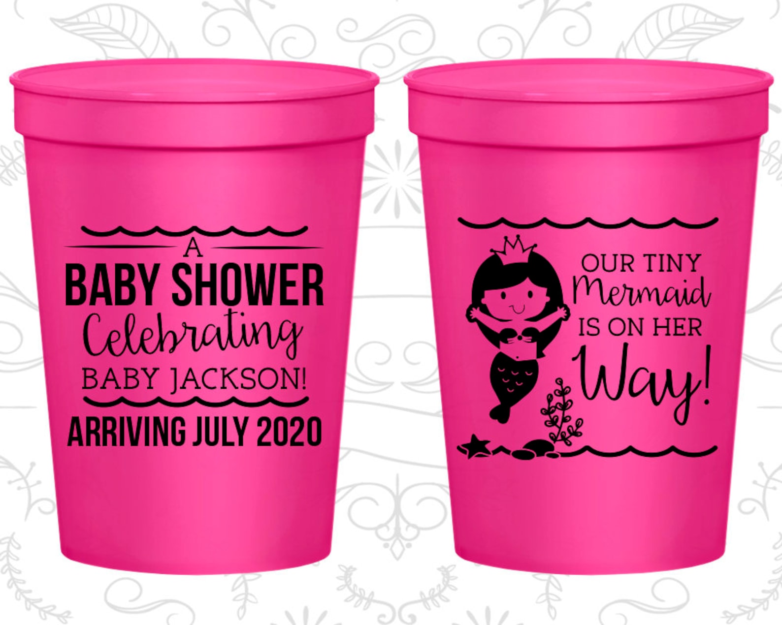 Custom Baby Shower Plastic Cups Tiny Mermaid Baby Shower | Etsy