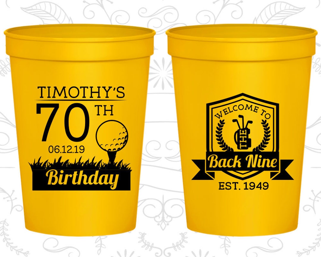 70th Birthday Party Cups, Custom Party Cup Favors, Golf Birthday Cups ...