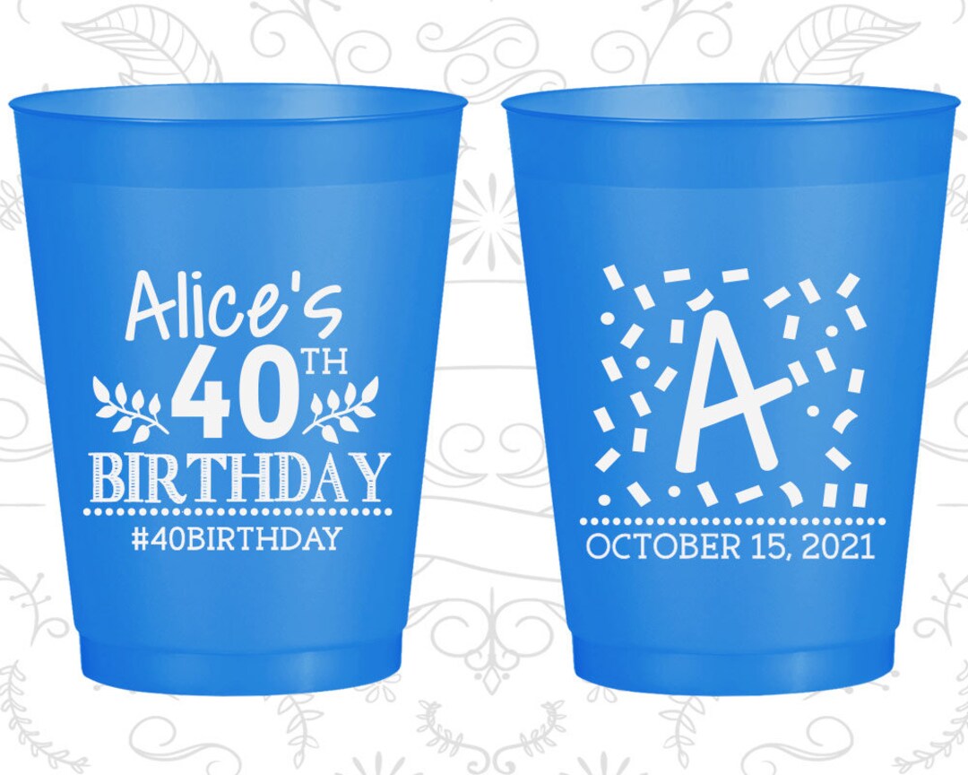 40th Birthday Frosted Cups, Monogram Birthday, Frosted Birthday Cups ...