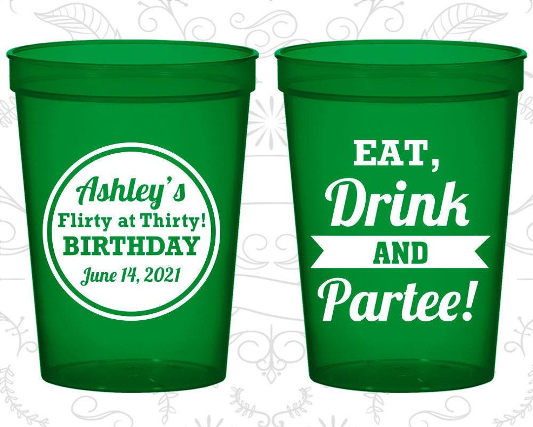 30th Birthday Party Cups, Custom Plastic Birthday Cups, Flirty Thirty ...