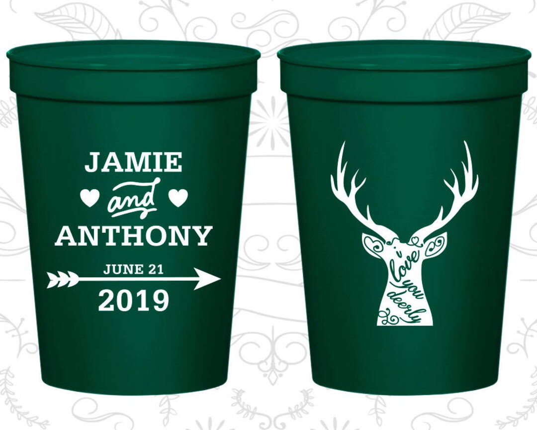 I Love You Deerly Cups, Custom Stadium Cups, Deer Antler Wedding Cups ...