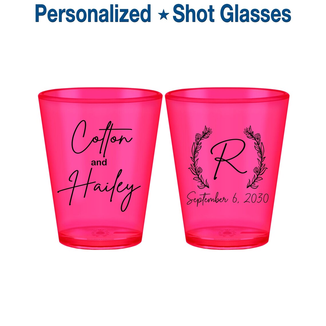 100 Pcs | Personalized Plastic Shot Glasses, Translucent Pink 2 Oz ...