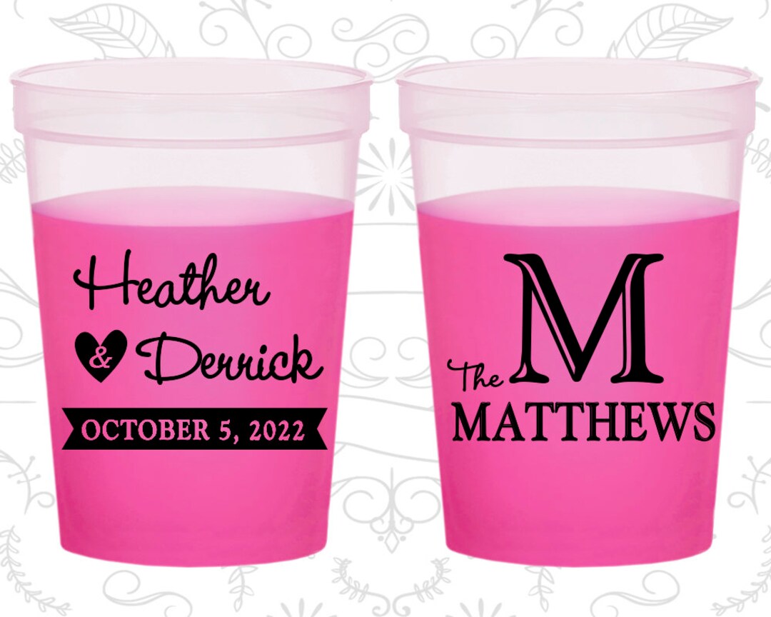 Custom Color Changing Cups, Monogram Wedding, Monogrammed Cups, Magenta ...