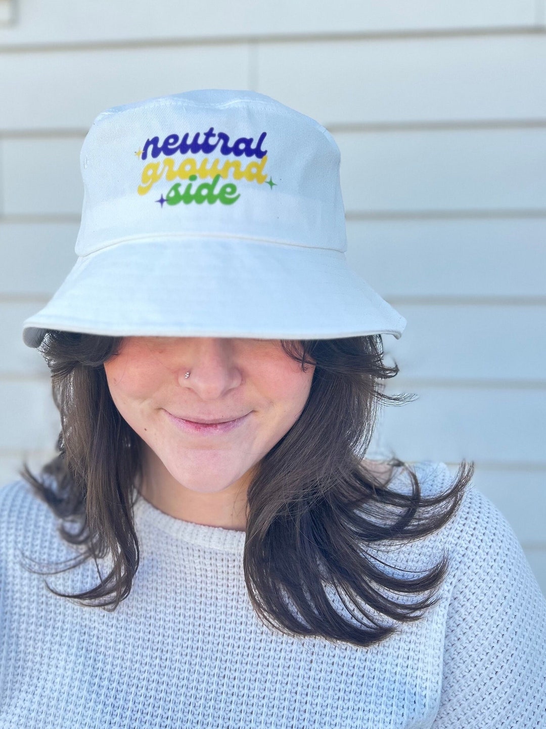 Neutral Ground Side - White Mardi Gras Bucket Hat - Etsy
