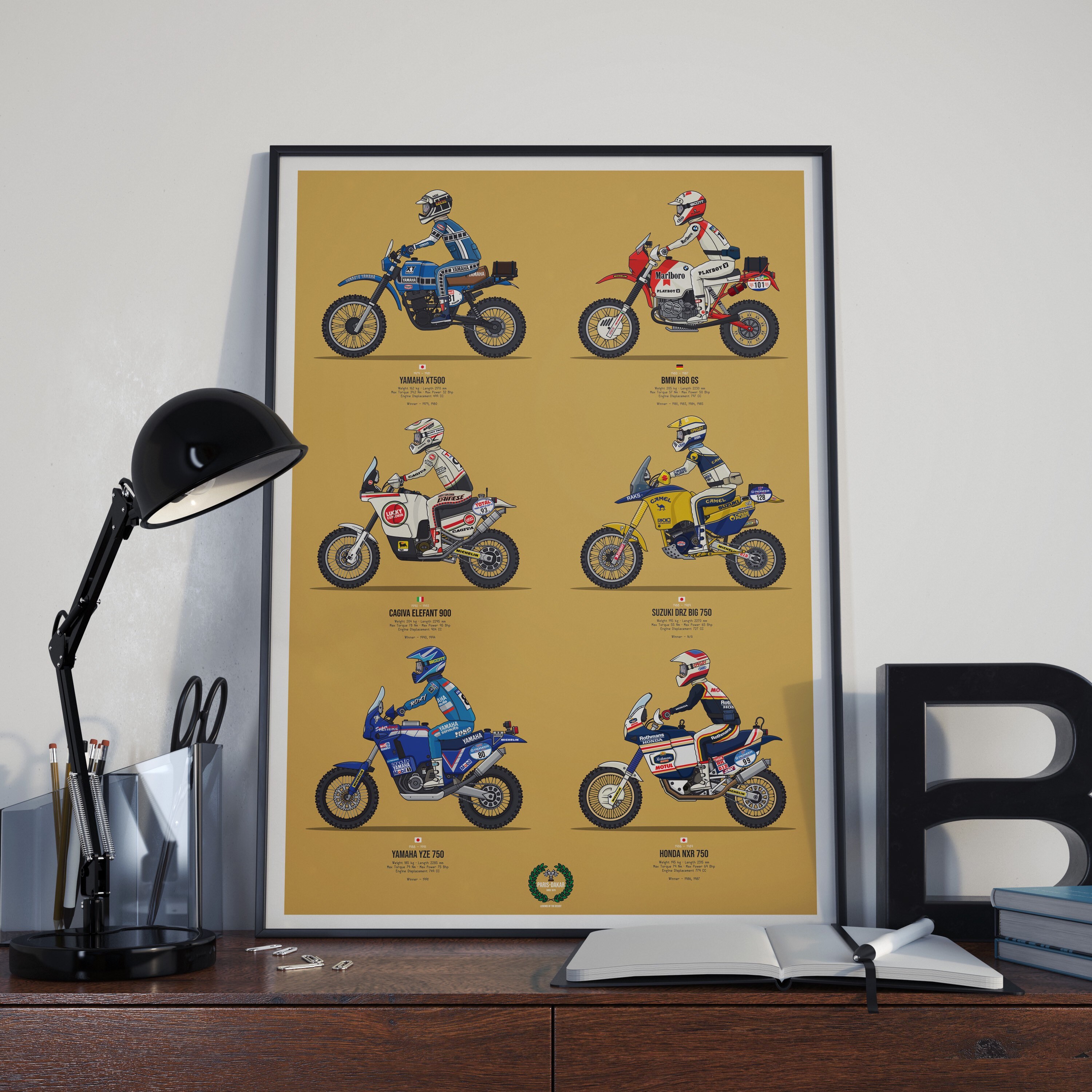Paris Dakar Motorbike Legends Illustration Giclee Print - Etsy