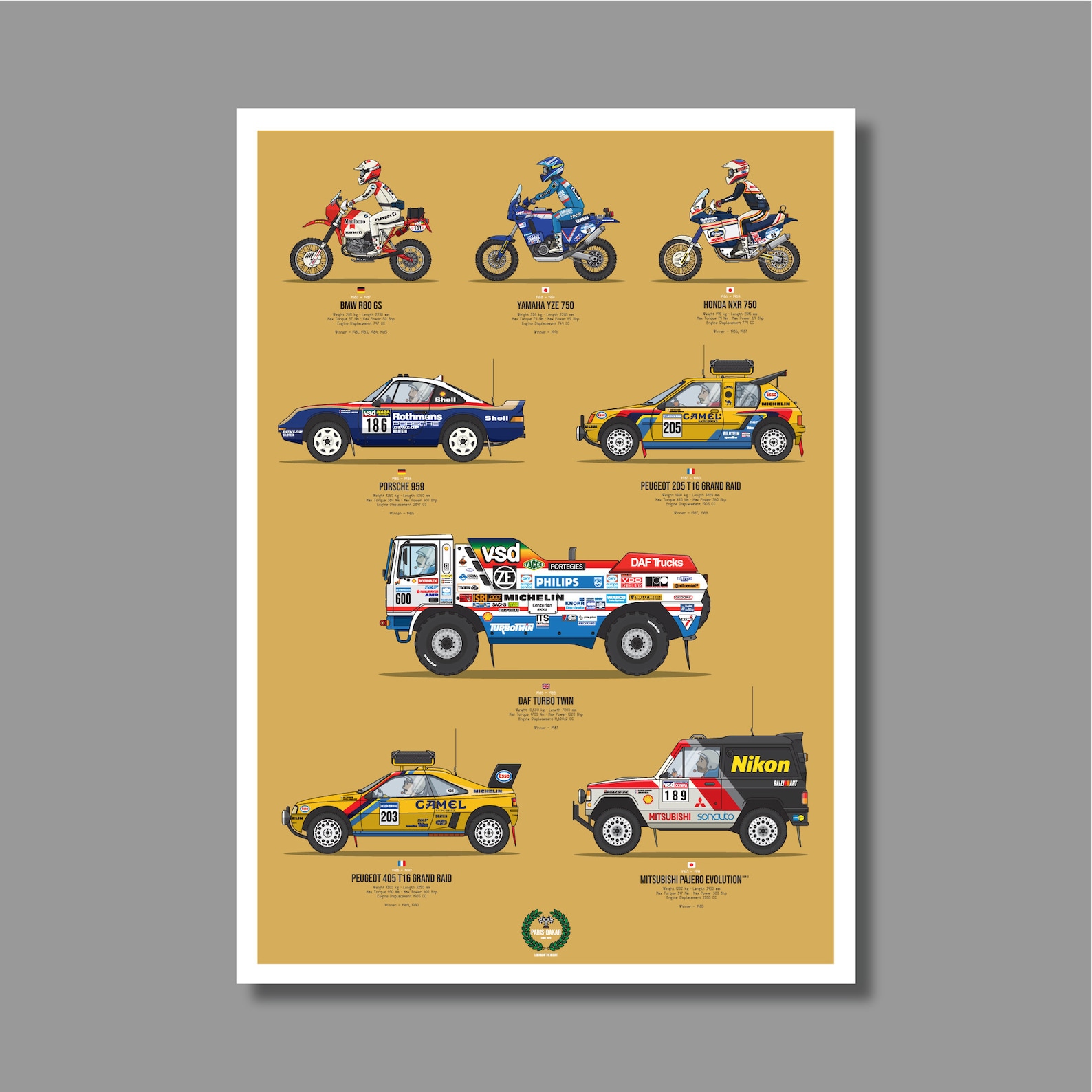 Paris Dakar Legends Illustration Giclee Print - Etsy